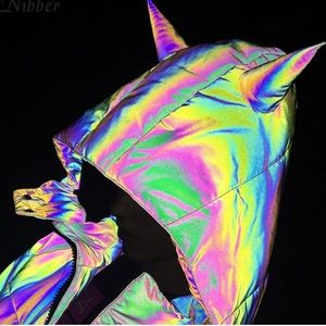 Jackets & Coats | Reflective Holographic Iridescent Hooded Horns ...